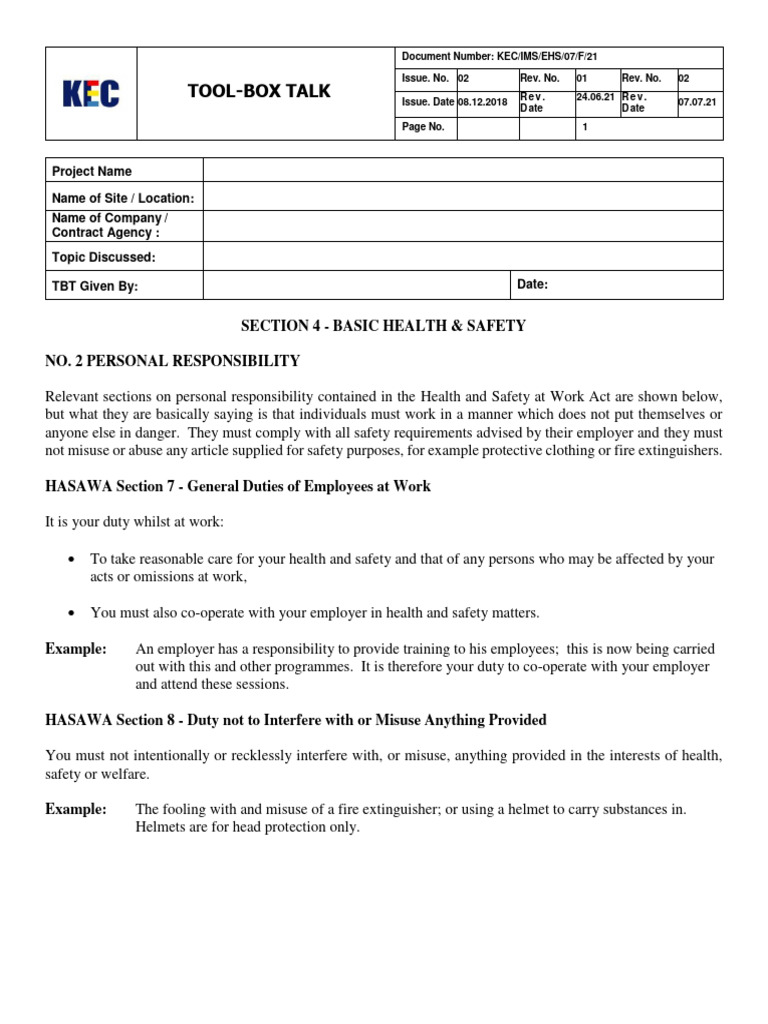 Section 4 - No 2 Personal Responsibility | PDF | Occupational Safety ...