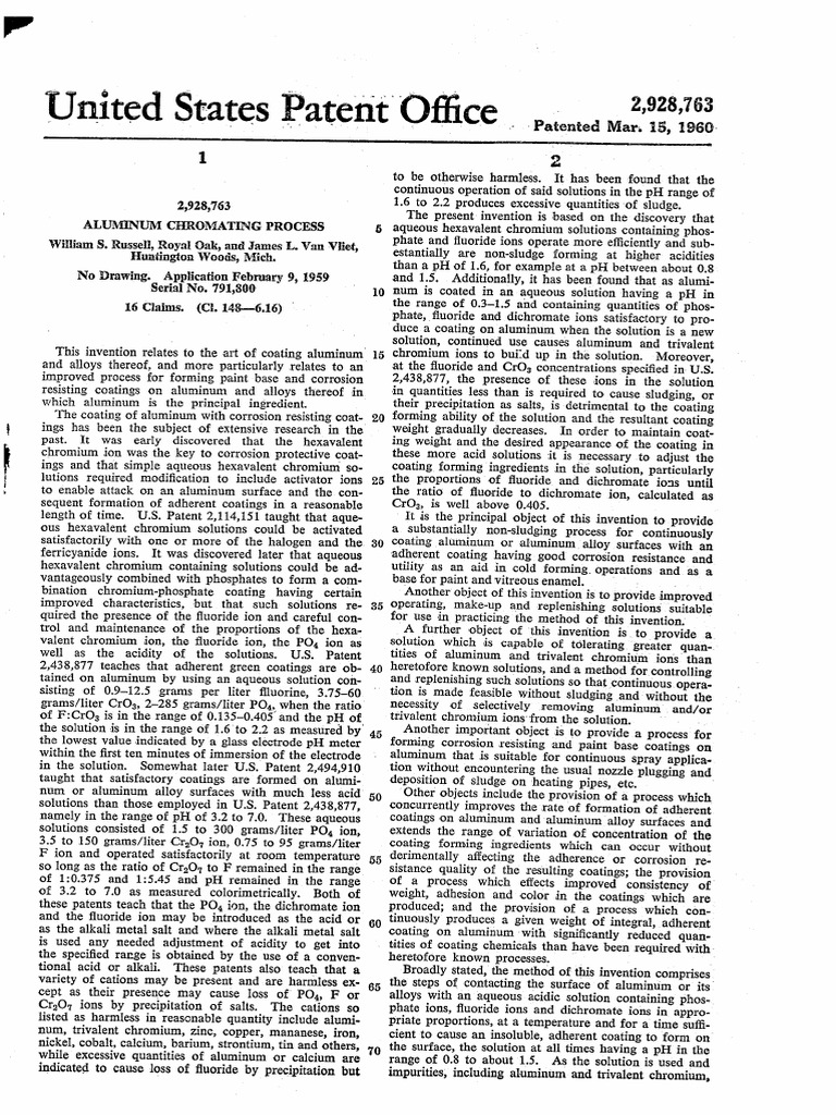 Aluminum Chromating Process Patent | PDF | Ph | Chromium