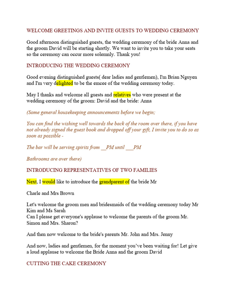 L3 - MC Script | PDF | Wedding | Bride