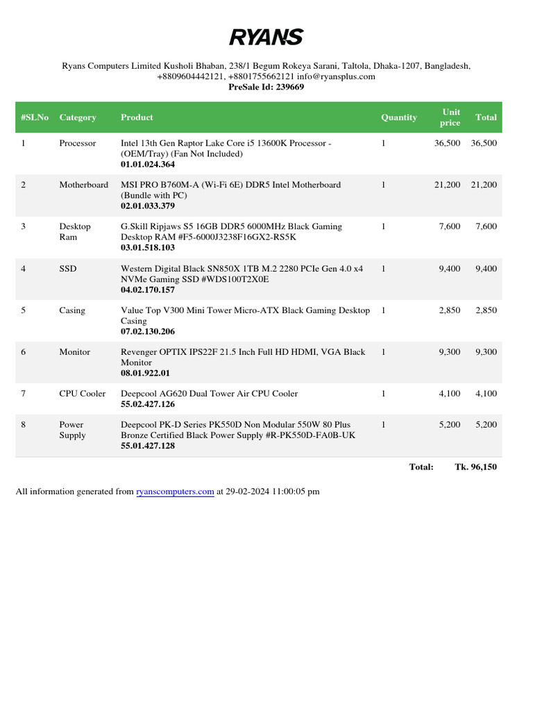 Computer Hardware Purchase Invoice | PDF
