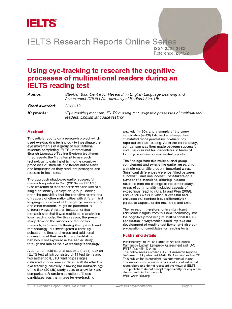 Using Eye-Tracking To Research The Cognitive Processes of Multinational Readers During An IELTS ...