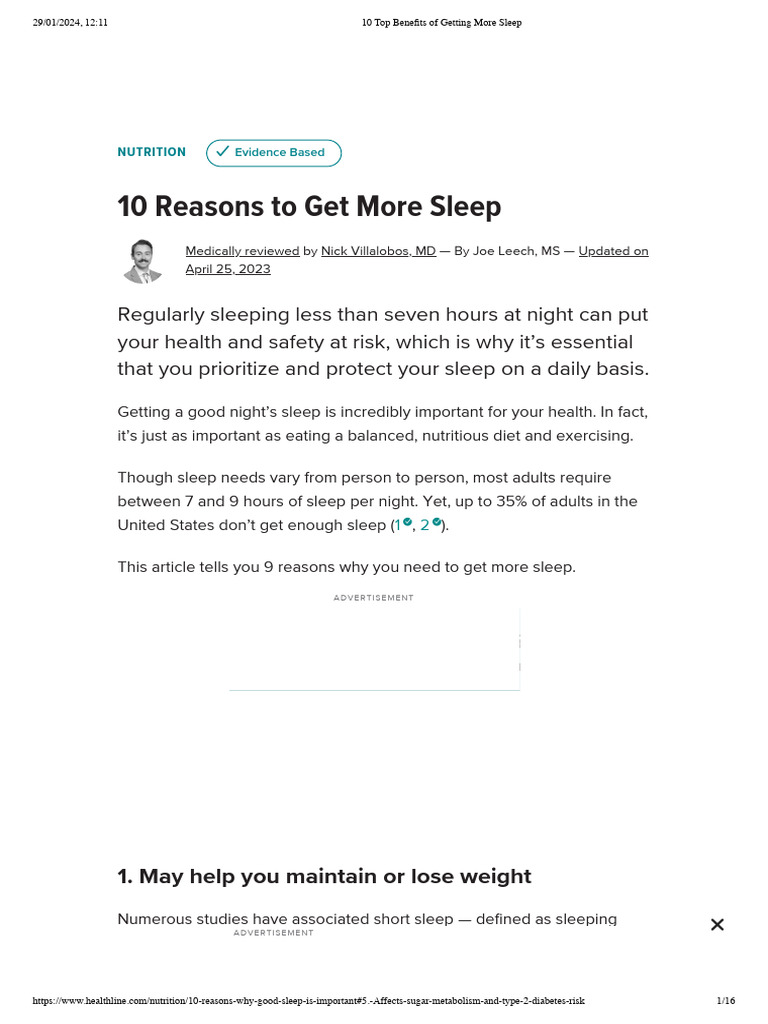 10 Top Benefits of Getting More Sleep | PDF | Sleep | Obesity