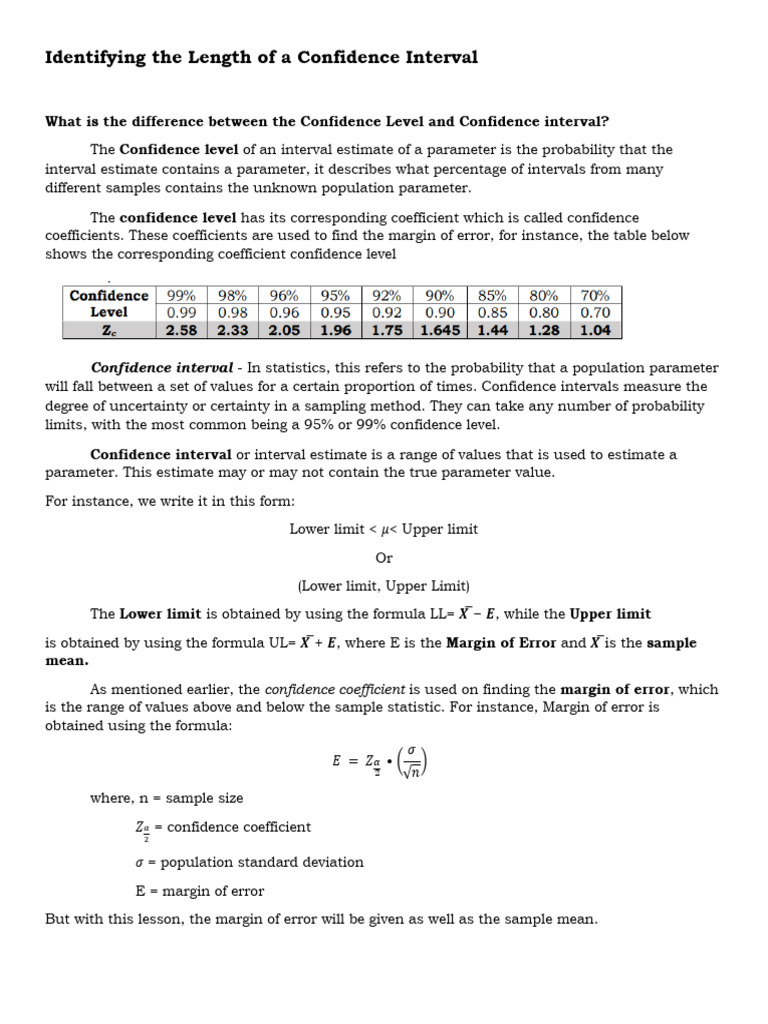 Identifying The Length Of A Confidence Interval Pdf Confidence Interval Estimator
