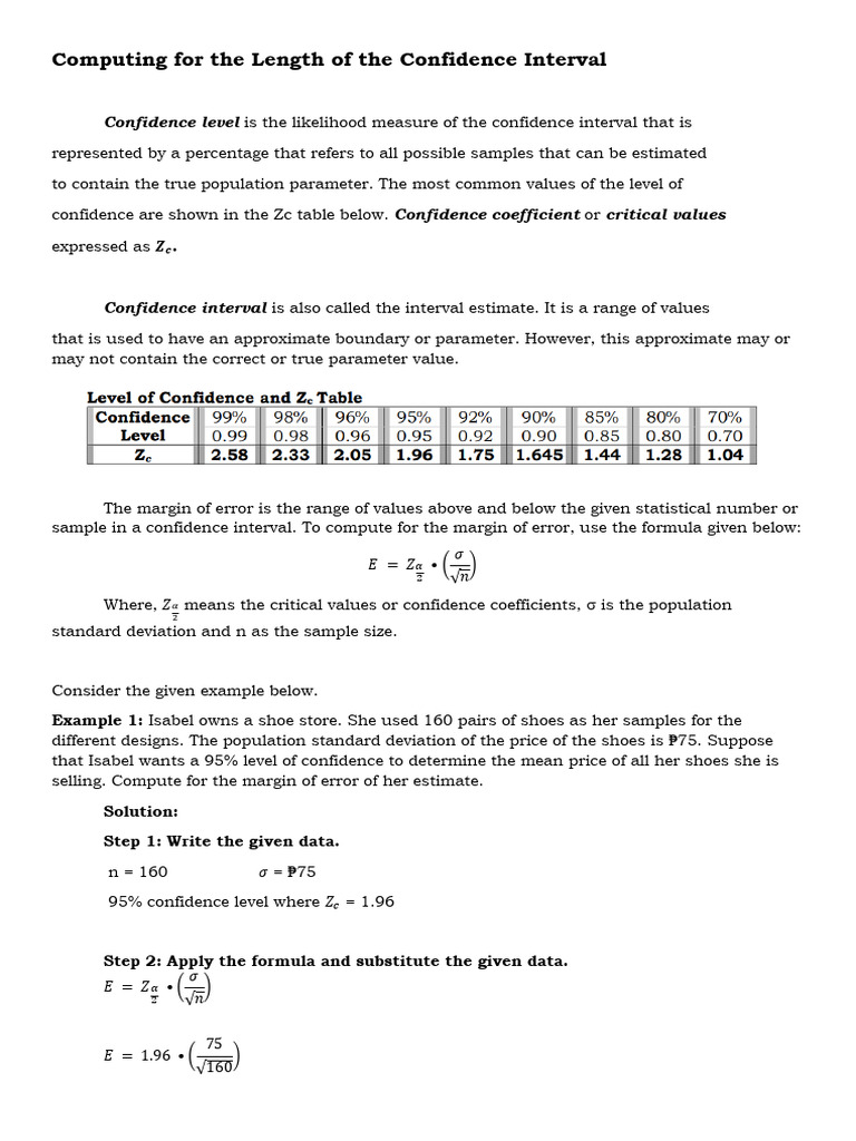Confidence Interval Calculation Guide | PDF | Confidence Interval | Standard Deviation