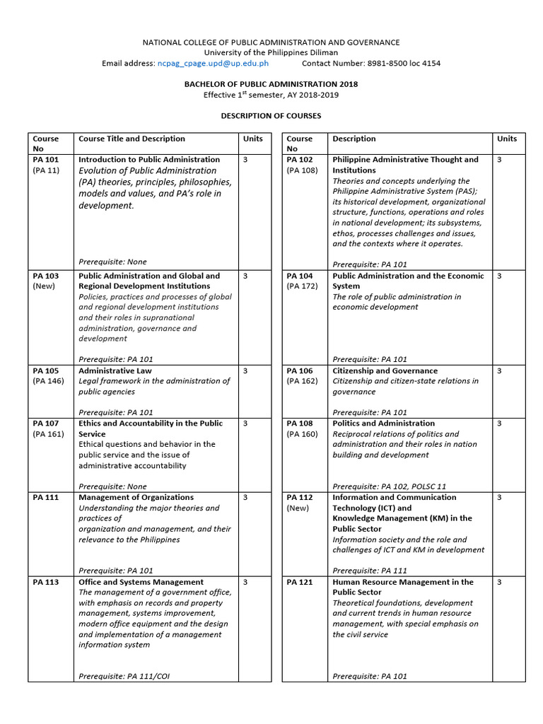 BPA Course Description Final | PDF | Public Administration | Governance