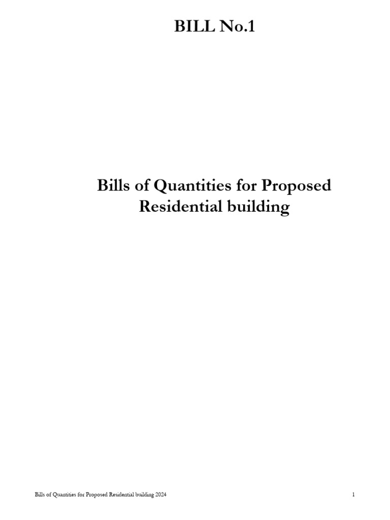 Bills of Quantities For Proposed Residential Building 2024 | PDF ...