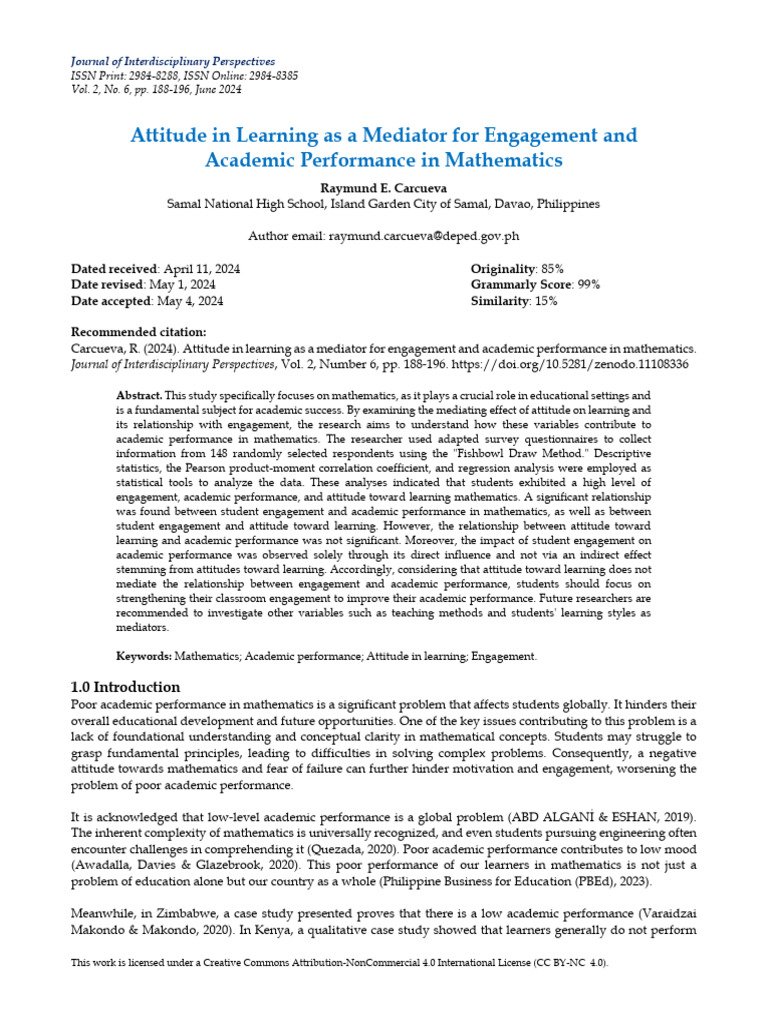 Attitude in Learning As A Mediator For Engagement and Academic ...