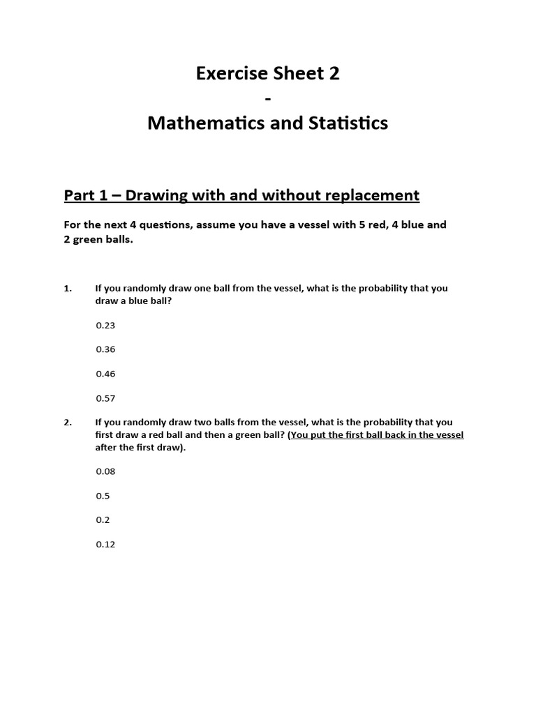 Exercise Sheet 2 Mathematics and Statistics | PDF | Probability ...