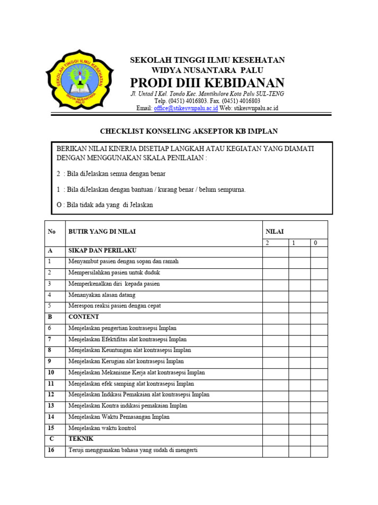 Daftar Tilik Konseling Implan | PDF