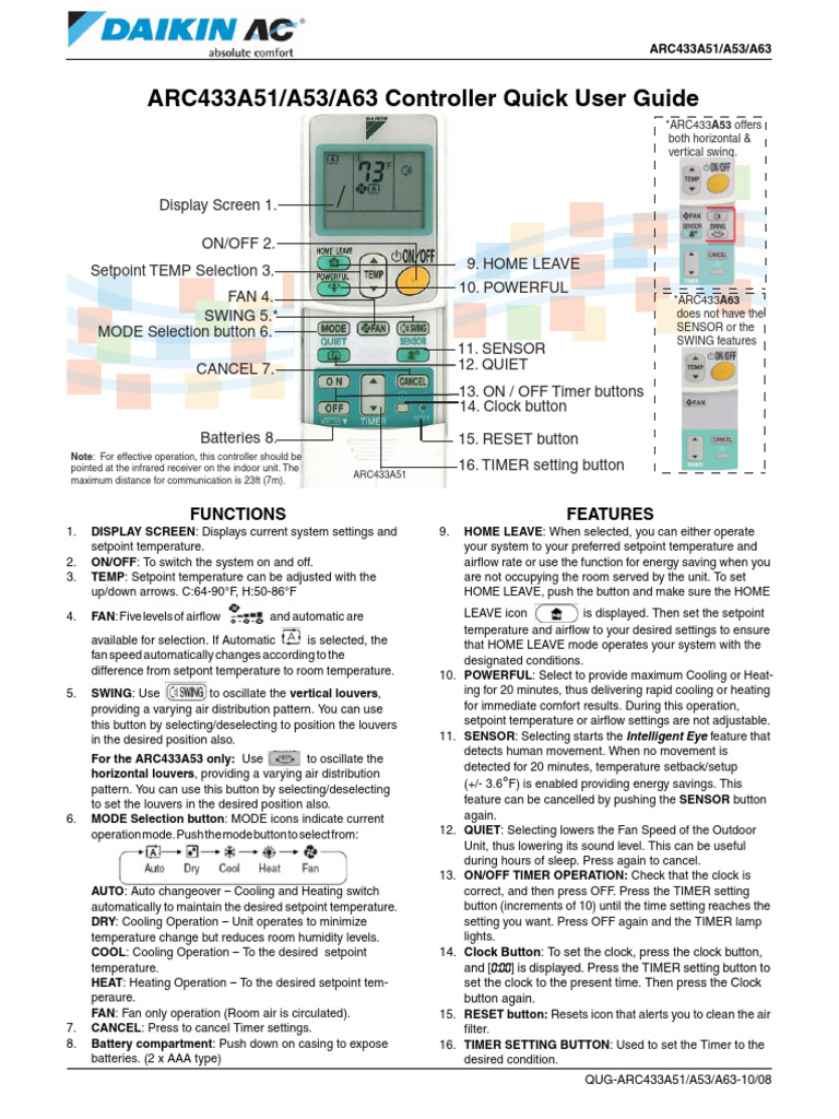 ARC433A51/A53/A63 Controller Guide | PDF | Clock | Timer