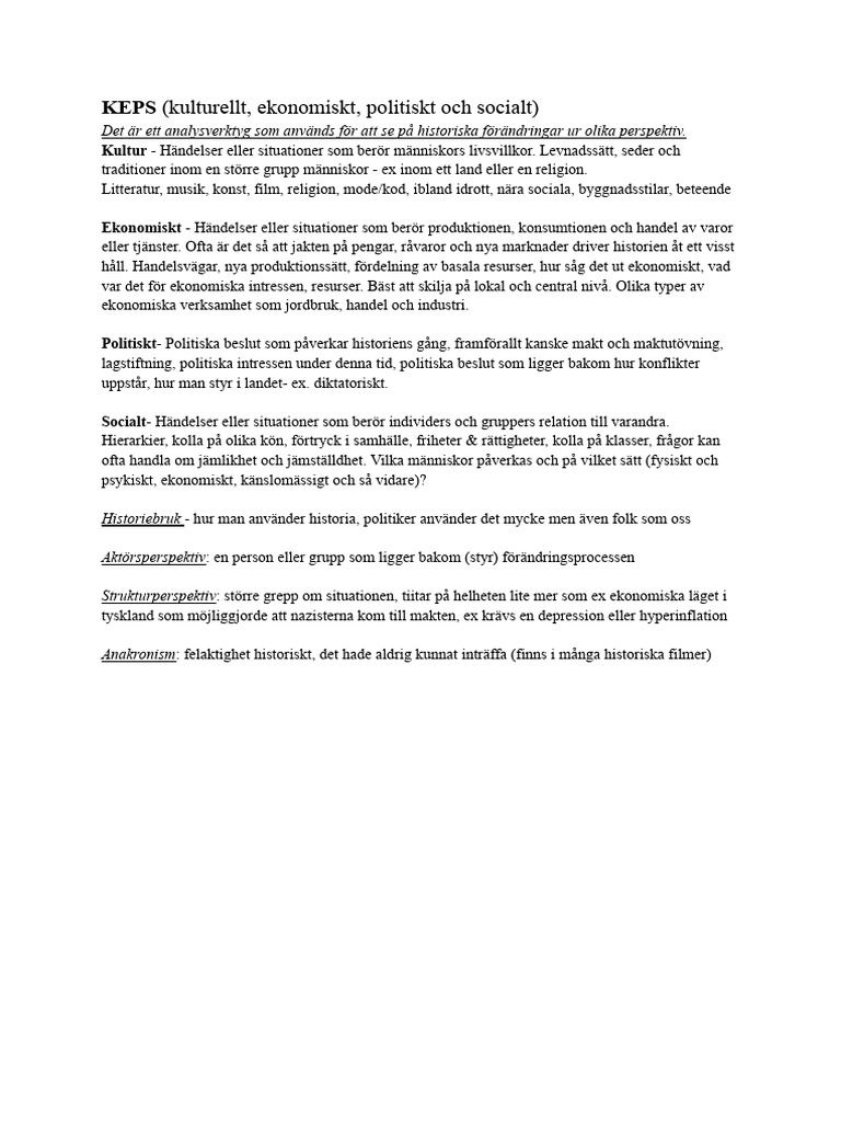 Historia 2 KEPS modellen och analysverktyg | PDF