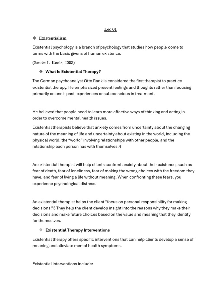 my lec 01 | PDF | Existentialism | Psychotherapy my lec 01 | PDF | Existentialism | Psychotherapy