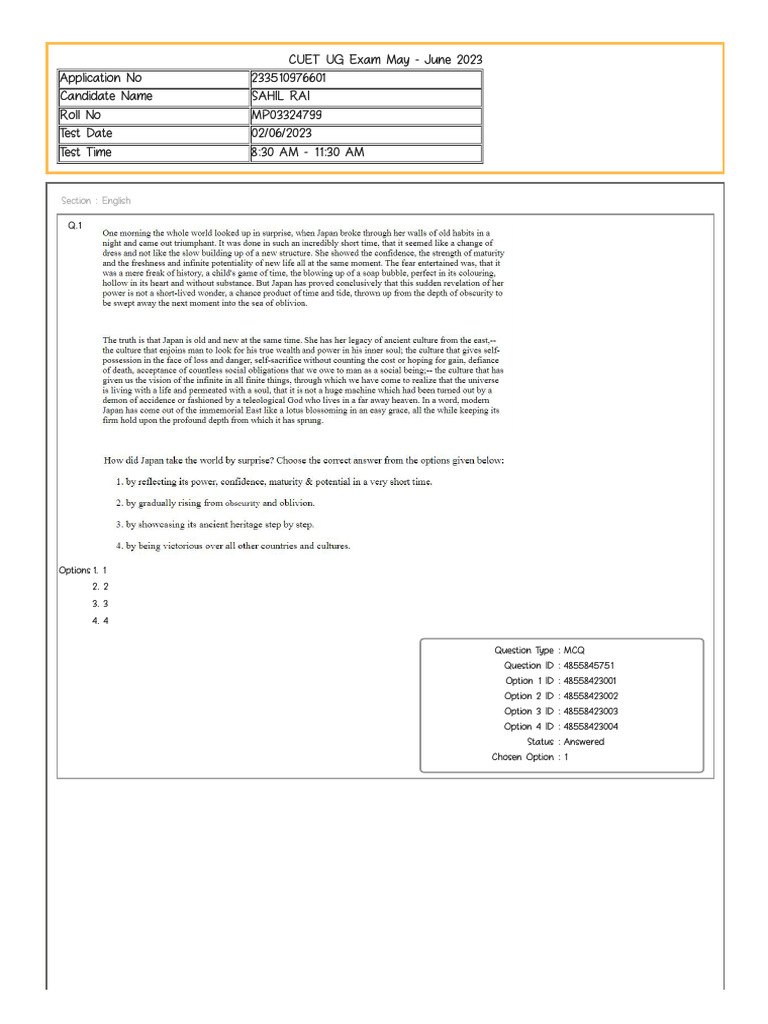 Cuet English GS Result | Download Free PDF | Multiple Choice | Data Collection