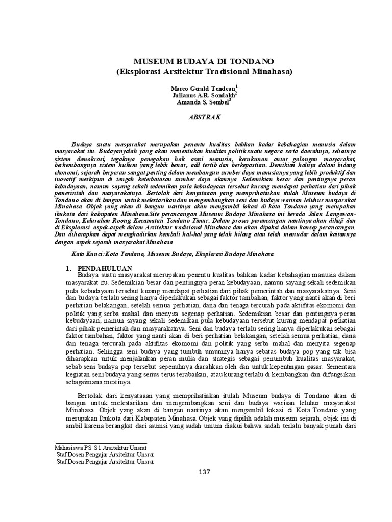 ID Museum Budaya Di Tondano Eksplorasi Arsi | PDF