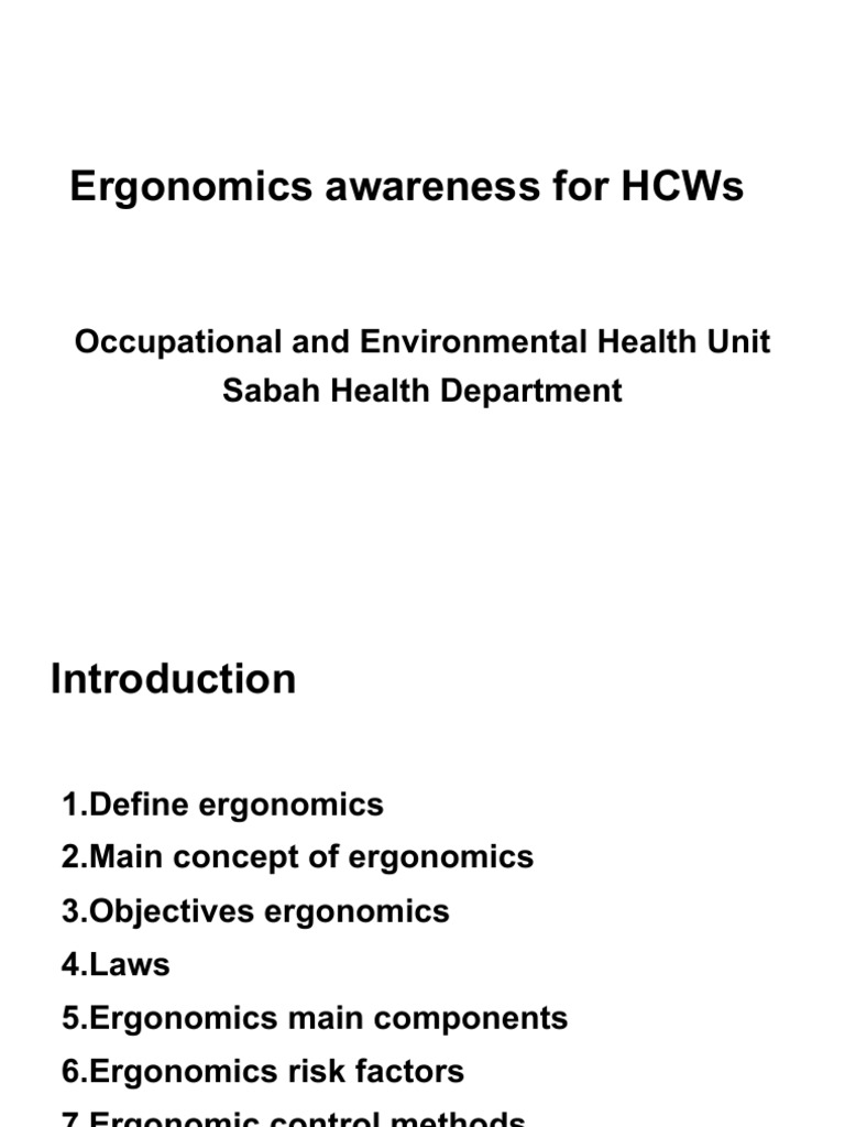 Ergonomic Awareness For HCW | PDF | Human Factors And Ergonomics | Hazards