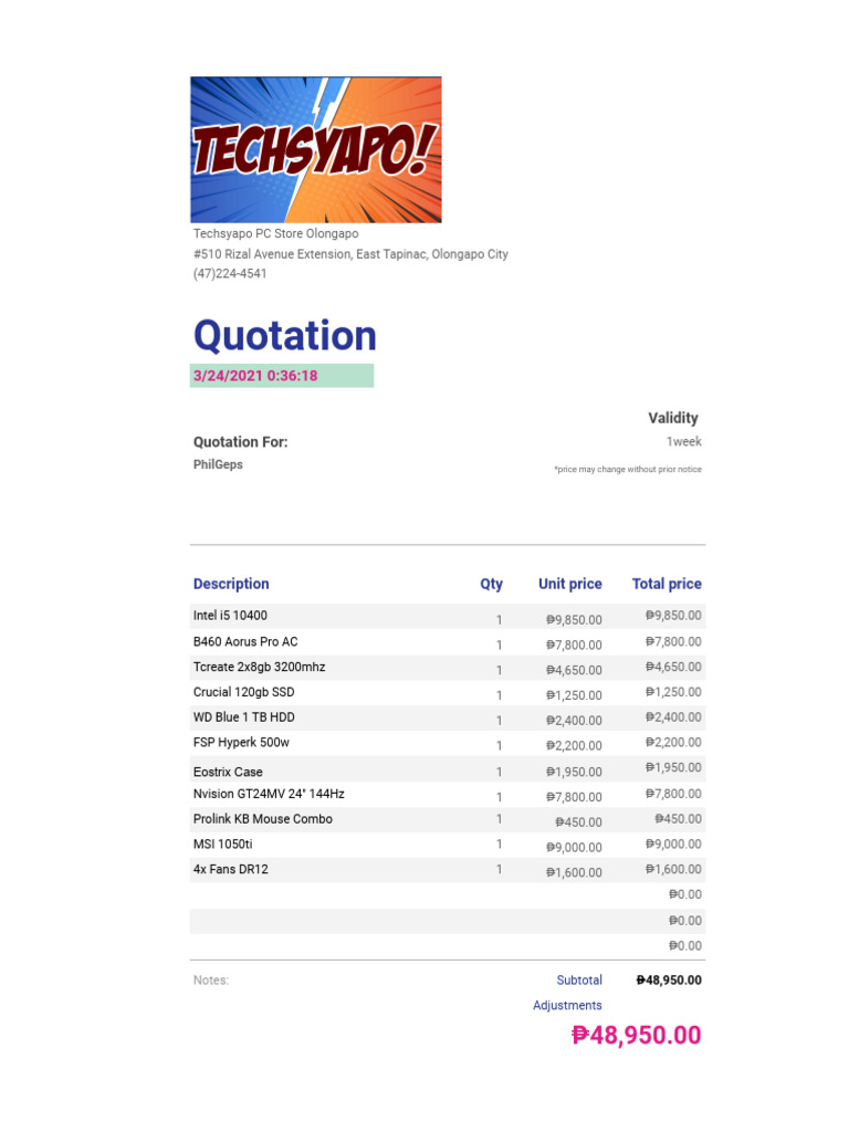 PhilGeps Quotation Form | PDF