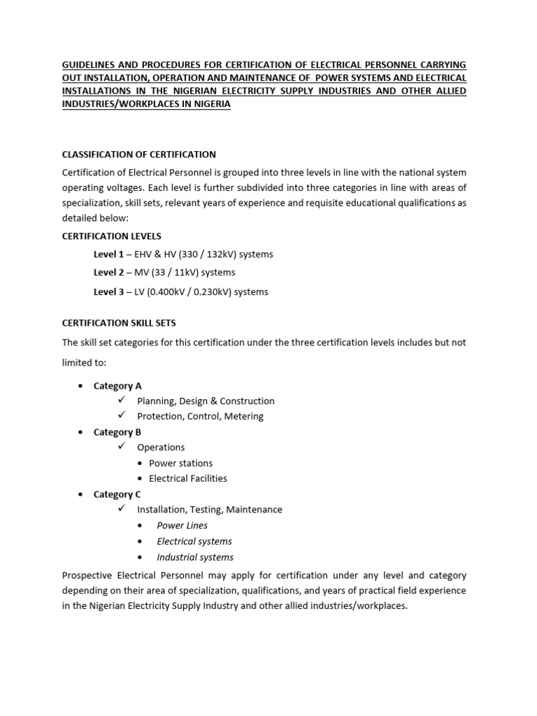 Electrical Personnel Guidelines | PDF | Electrical Substation ...