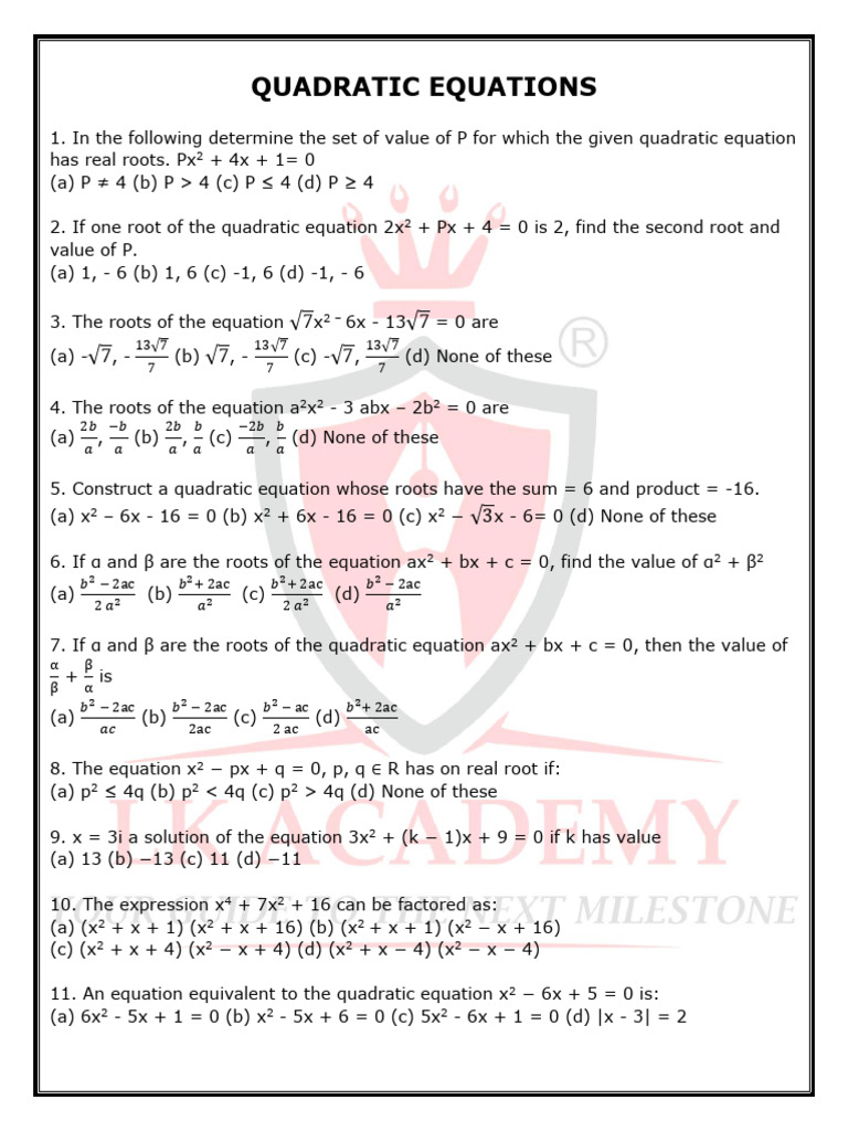Quadratic Equations - High | PDF | Arithmetic | Mathematical Analysis