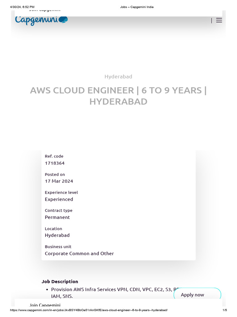Jobs - Capgemini India | PDF | Cloud Computing | Amazon Web Services