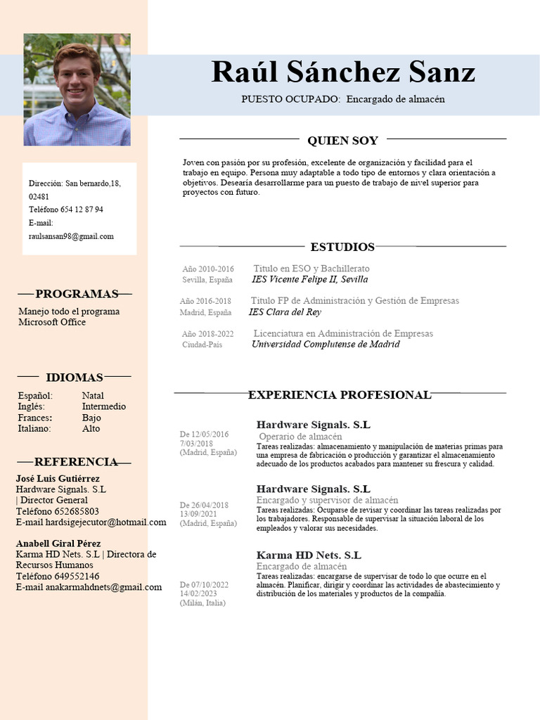 Curriculum Raul Sanchez Sanz | Descargar gratis PDF | Business | Economias