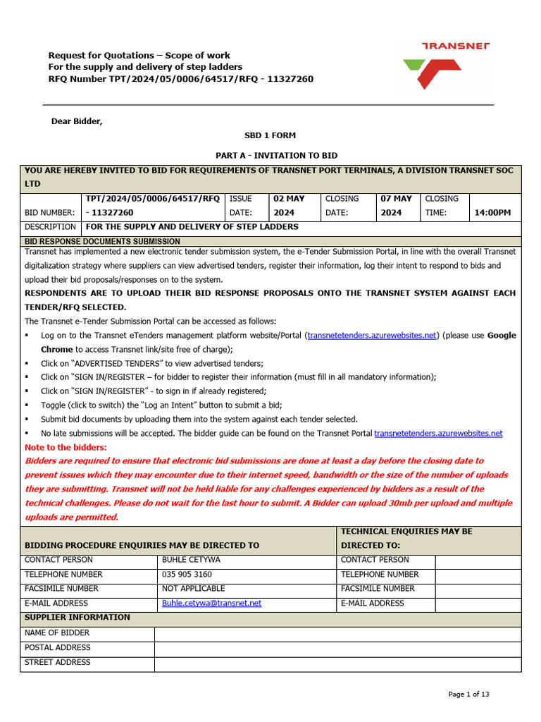 RFQ - Supply and Delivery of Step Ladders 11327260 | PDF | Information ...