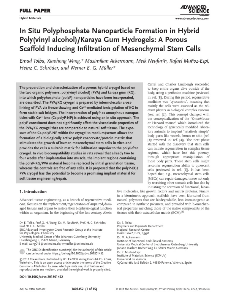 Tolba Et Al-2018-Advanced Science | PDF | Tissue Engineering | Extracellular Matrix