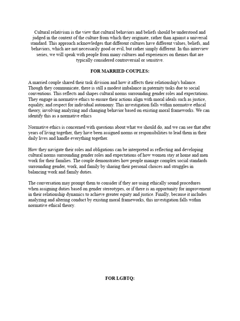 cultural relativism speech | PDF | Morality | Gender