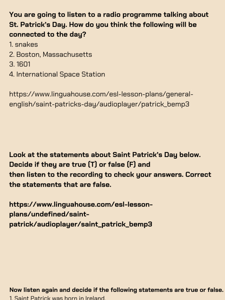 You Are Going To Listen To A Radio Programme Talking About St. Patrick ...