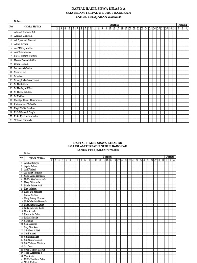 Absensi Umum SMA 23-24 | PDF