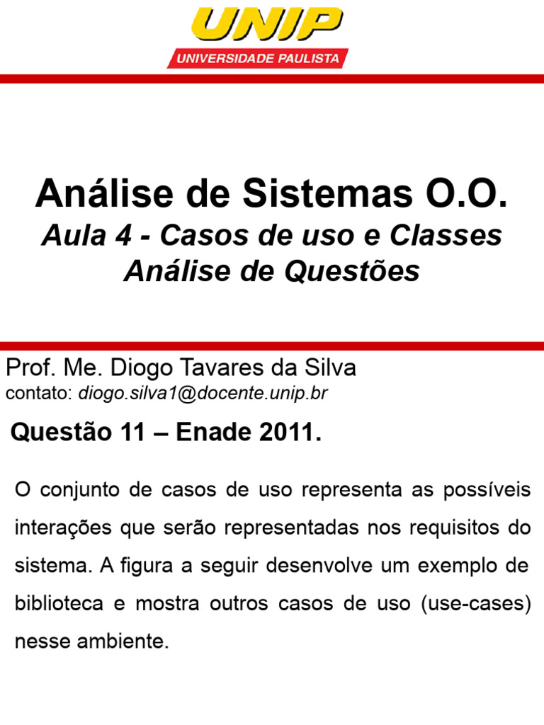 Análise de Sistemas OO - Aula 4 - Casos de Uso e Classes | PDF | Diagrama de caso de uso ...