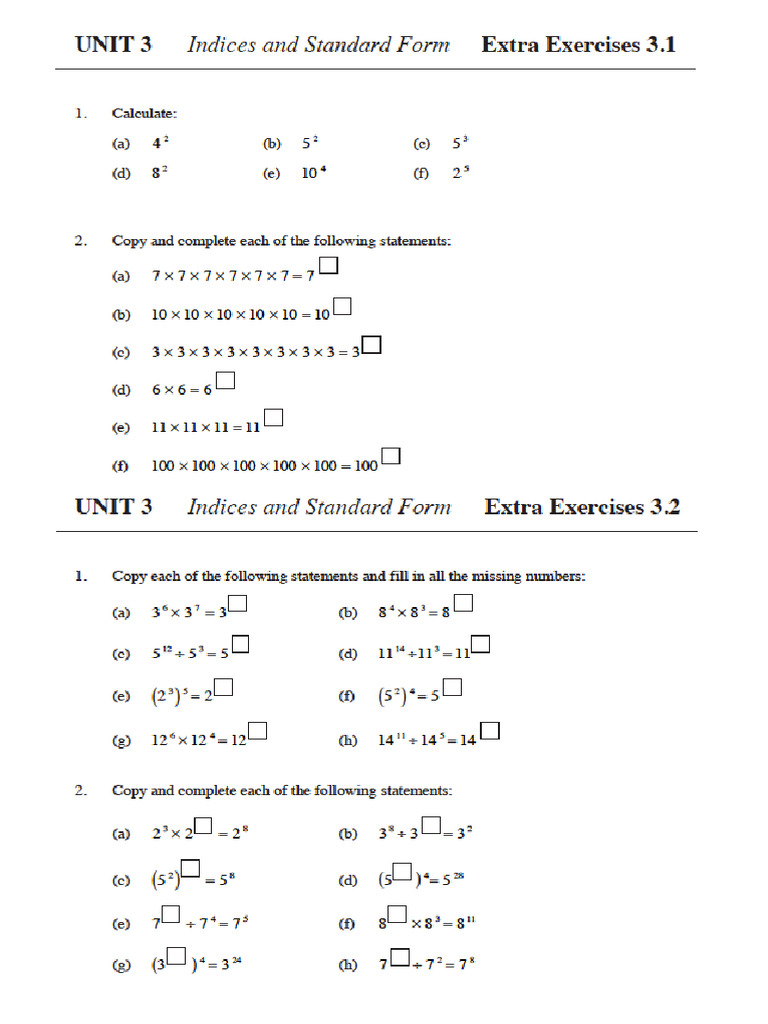 Indices and Standard Form-2 | PDF