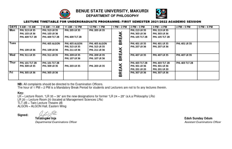 Lecture Timetable First Semester 2021-2022 Session - 065322 | PDF ...