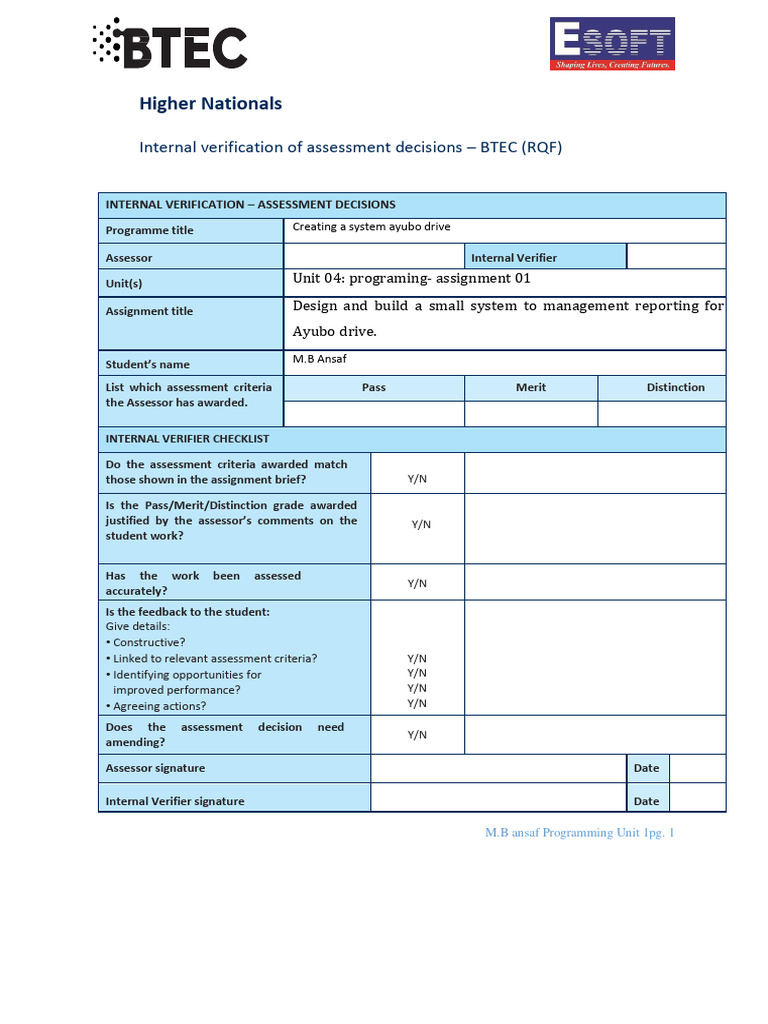 BTEC Assessment Verification Guide | PDF | Programming | Computer Program