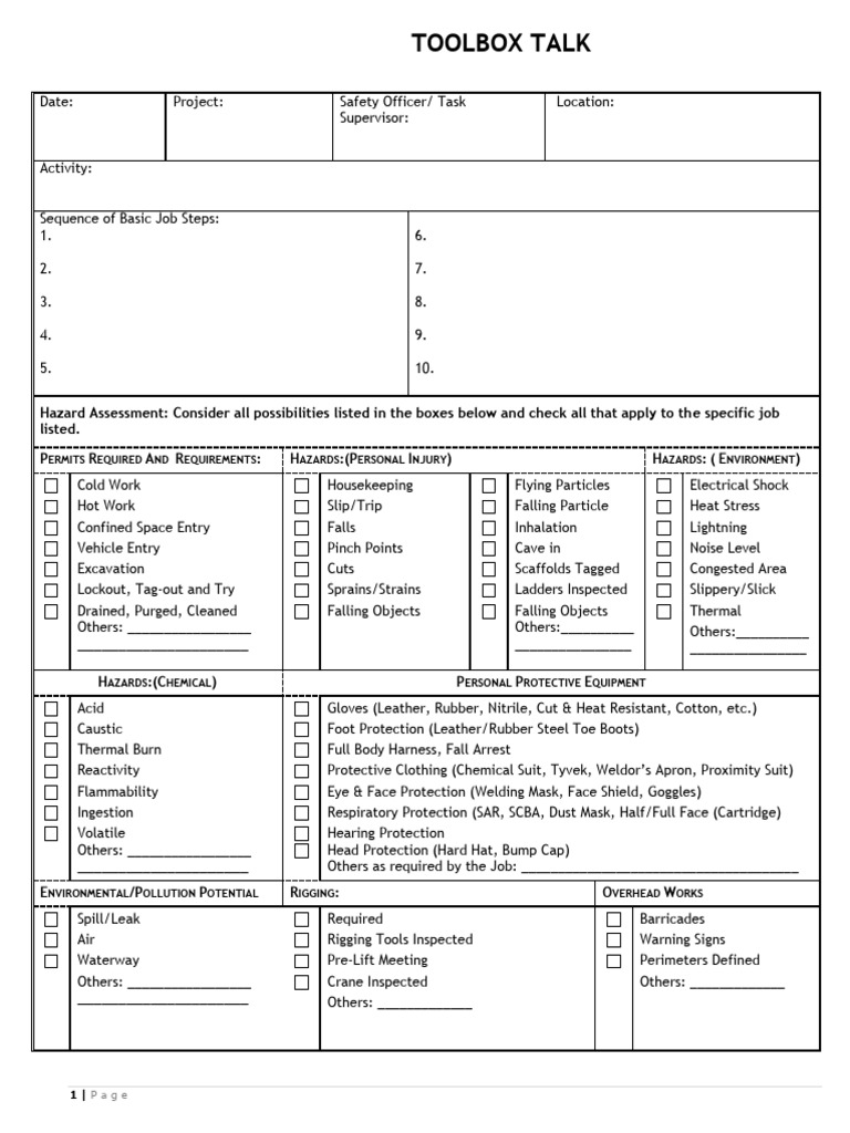 Toolbox Talk | PDF | Personal Protective Equipment | Occupational ...