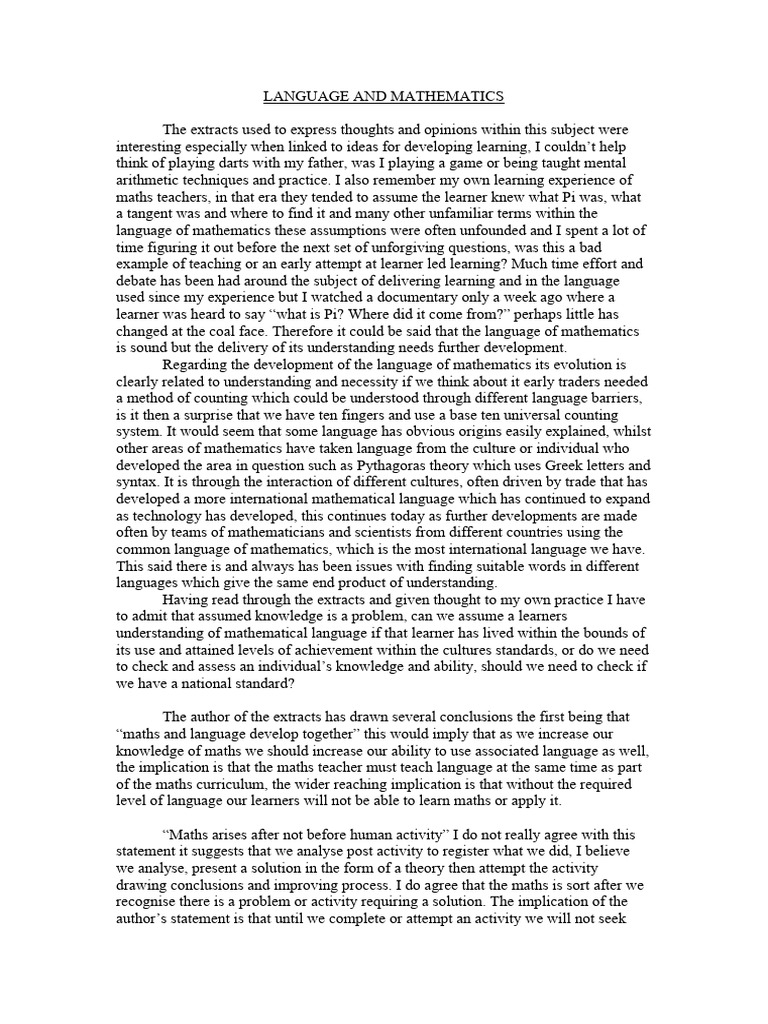 Language and Mathematics | PDF | Mathematics | Learning