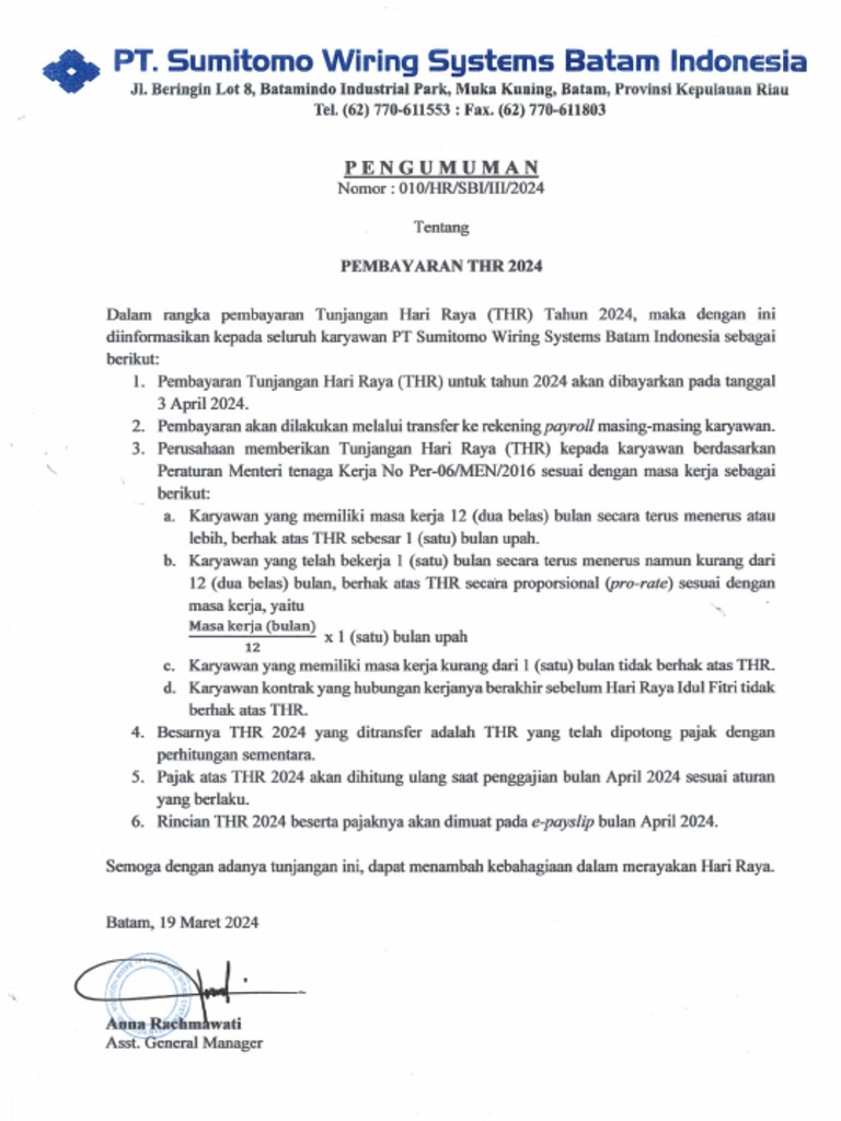 Pembayaran THR 2024 | PDF