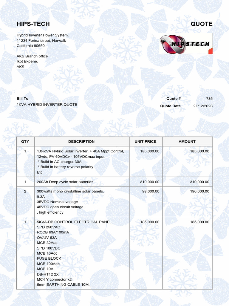 785 1kva Hybrid Inverter Quote | Download Free PDF | Electrical ...