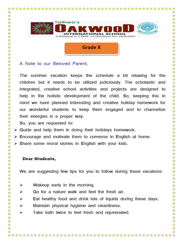 Grade X - Holidays Homework | PDF | Communication | Science