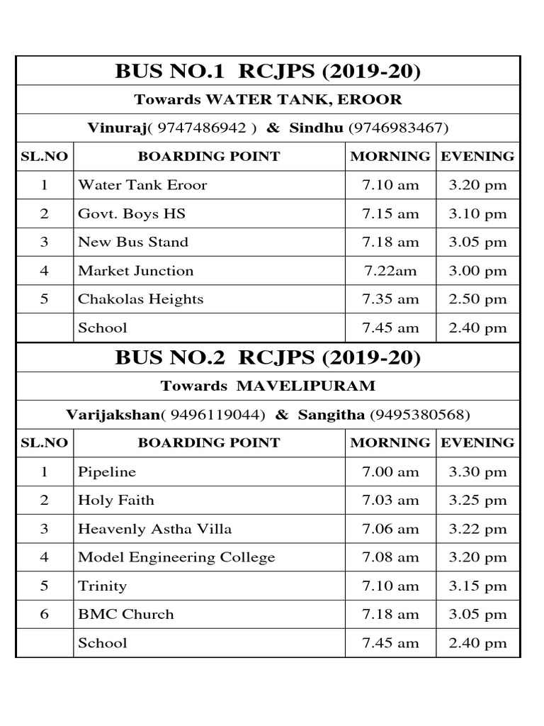 Bus Routes 2019 20 | PDF