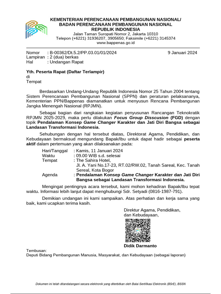 B-00362 - PP.03.01 - Undangan FGD Pendalaman Konsep Game Changer Karakter Dan Jati Diri Bangsa ...