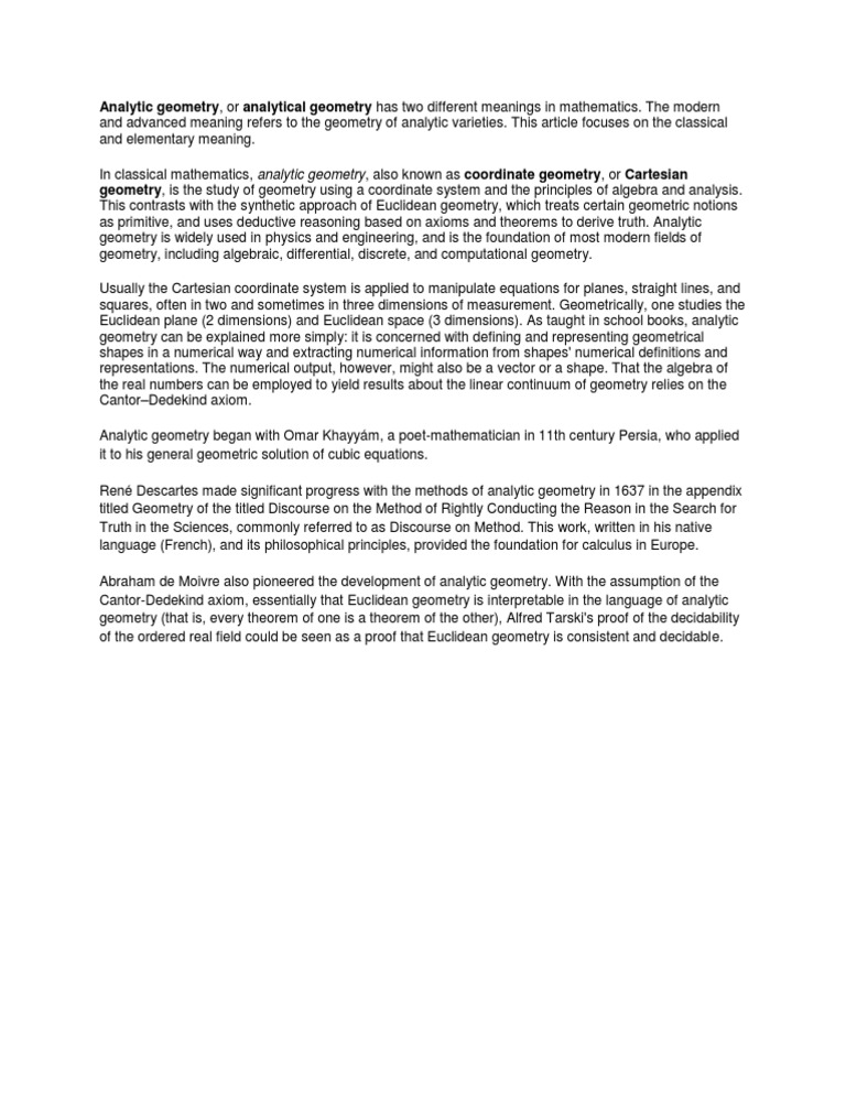 Analytic Geometry | Download Free PDF | Analytic Geometry | Euclidean Space