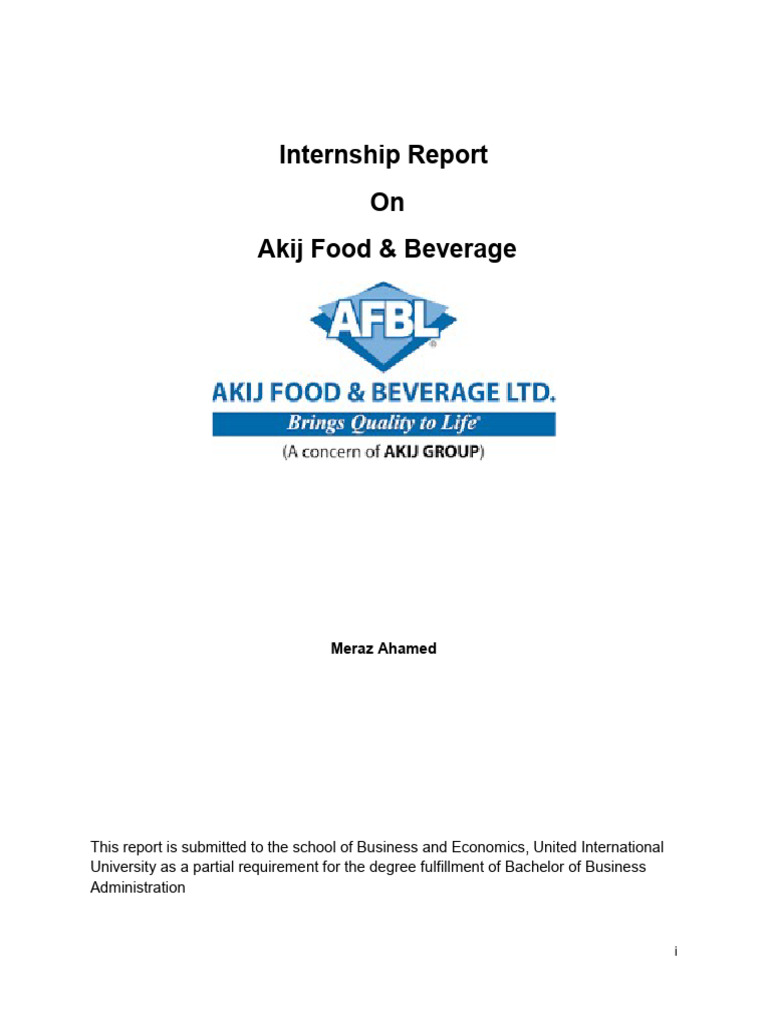 Internship Report: Akij Food & Beverage | PDF | Corporate Social ...