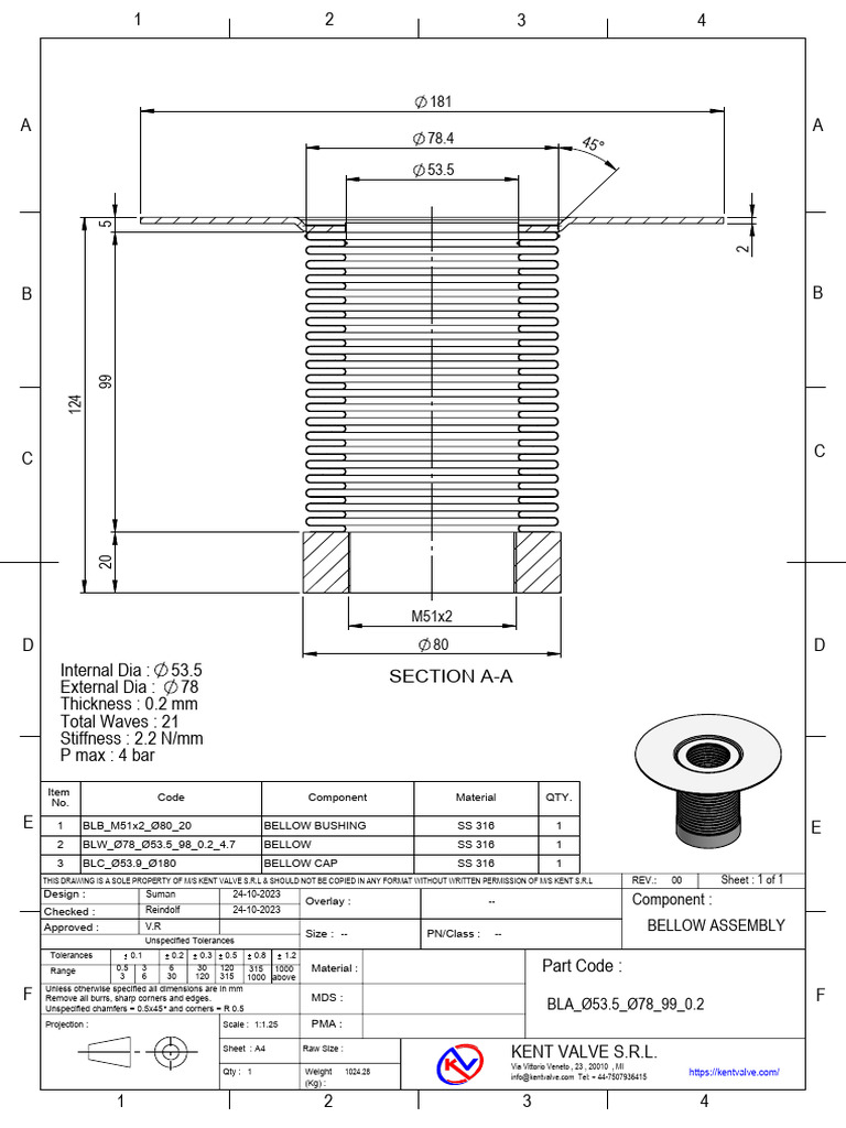 Component: Bellow Assembly: Sheet: 1 of 1 | PDF | Mechanical Engineering