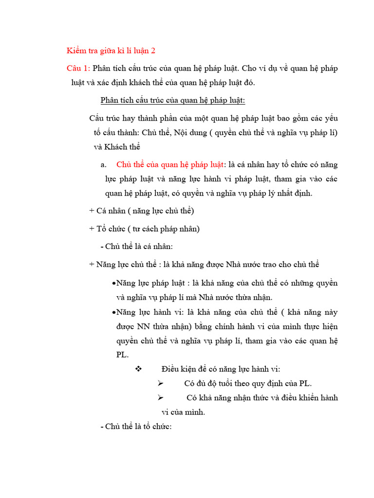 Kiểm Tra Giữa Kì Lí Luận 2 | PDF