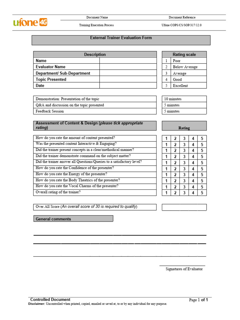 External Trainer Evaluation Form | Download Free PDF | Human Communication