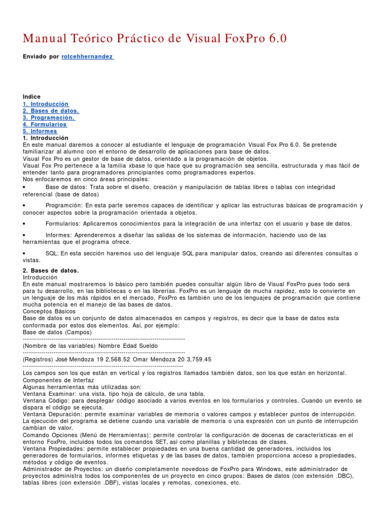 Manual Teorico Practico de Visual FoxPro | PDF | Objeto (informática) | Bases de datos