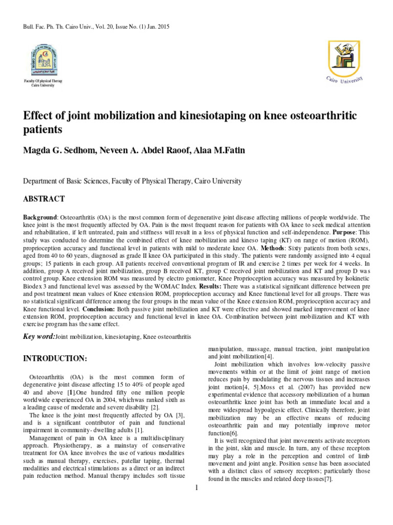 Effect of Joint Mobilization and Kinesiotaping On Knee Osteoarthritic ...