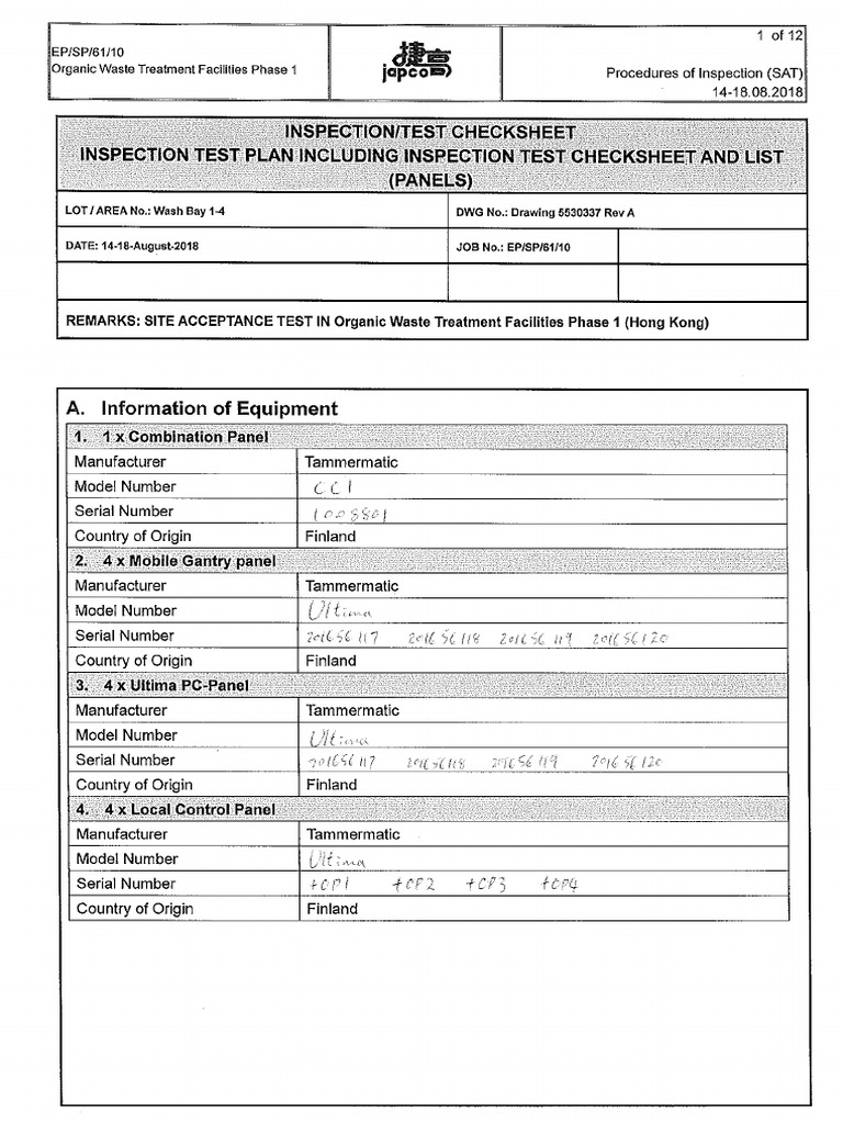 Procedures of SAT Inspection The Panels - Rev20180813 - Japco | PDF
