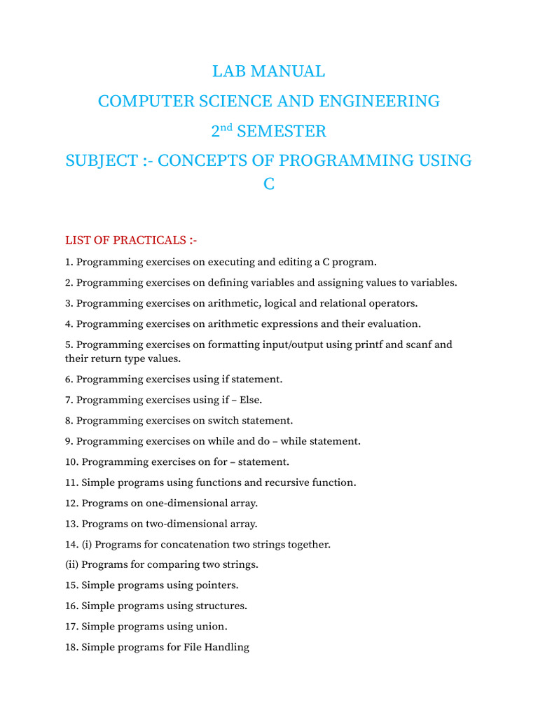 C Lab Manual 1 To 3 | PDF | Computer Program | Programming C Lab Manual 1 To 3 | PDF | Computer Program | Programming