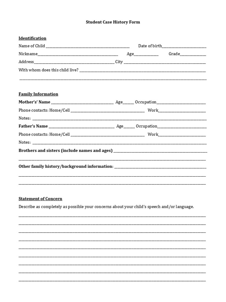 Case History Form | PDF | Speech | Medicine